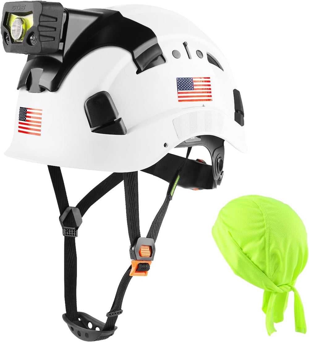GREEN DEVIL Safety Hard Hat with Rechargeable Headlamp Light and Helme