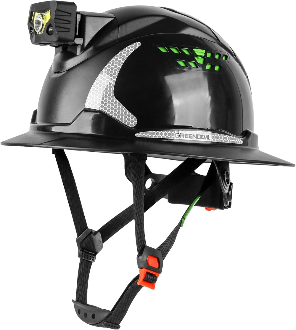 GREEN DEVIL Matrix Full Brim Hard Hat with Headlight Vented Constructi