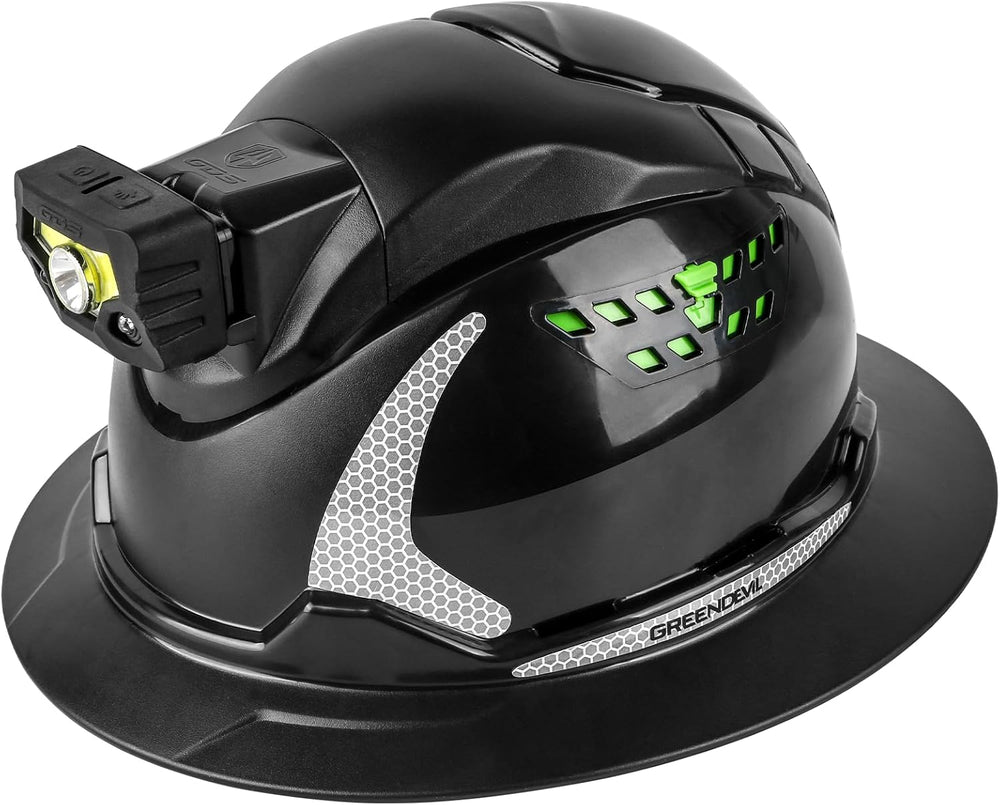 GREEN DEVIL Matrix Full Brim Hard Hat with Headlight Vented Constructi