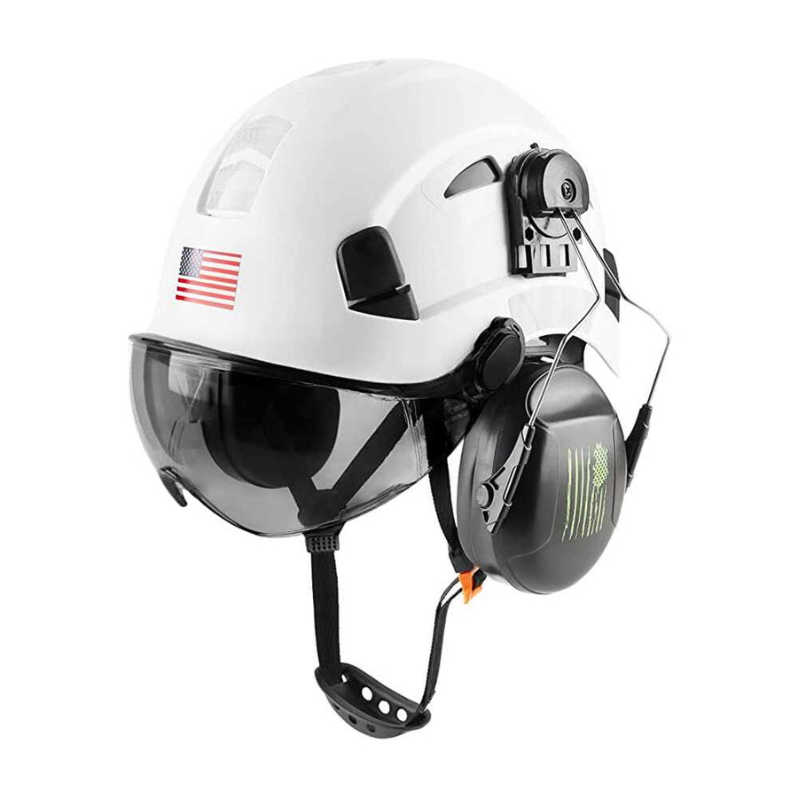 GREEN DEVIL White Color Safety Helmet Hard Hat With Visor And Ear Prot